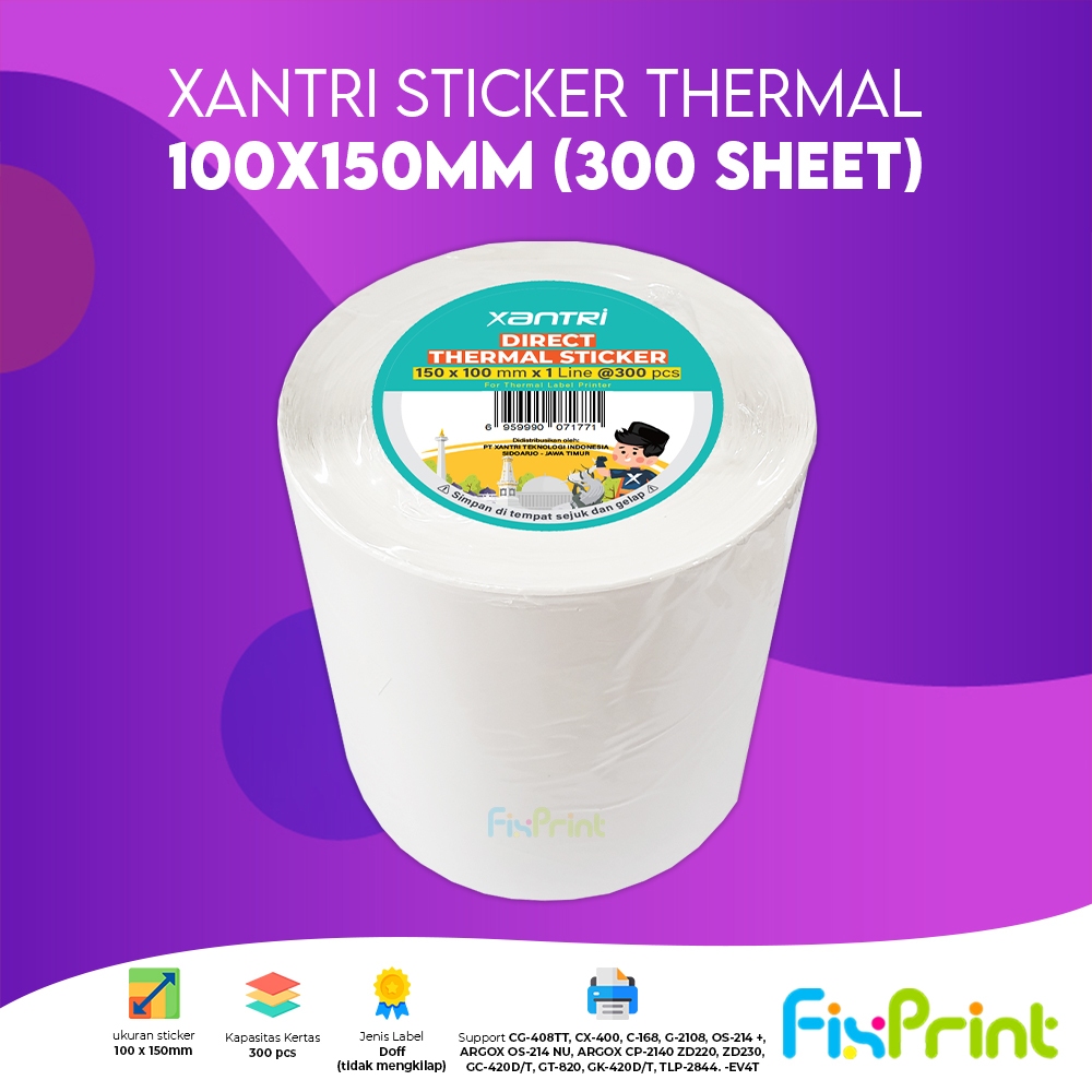 Jual FixPrint Kertas Resi Label Thermall Barcode 78 100 150 Thermal ...