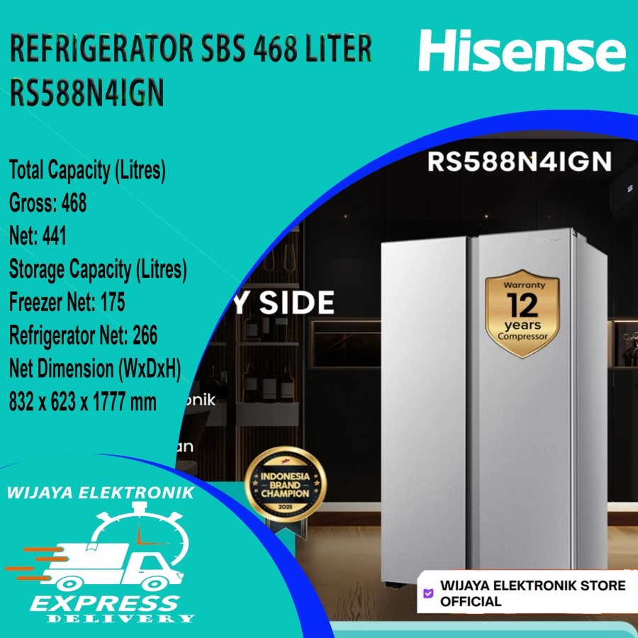 Jual Hisense RS588N4IGN - Kulkas Side by side 468 Liter Hisense Garansi ...
