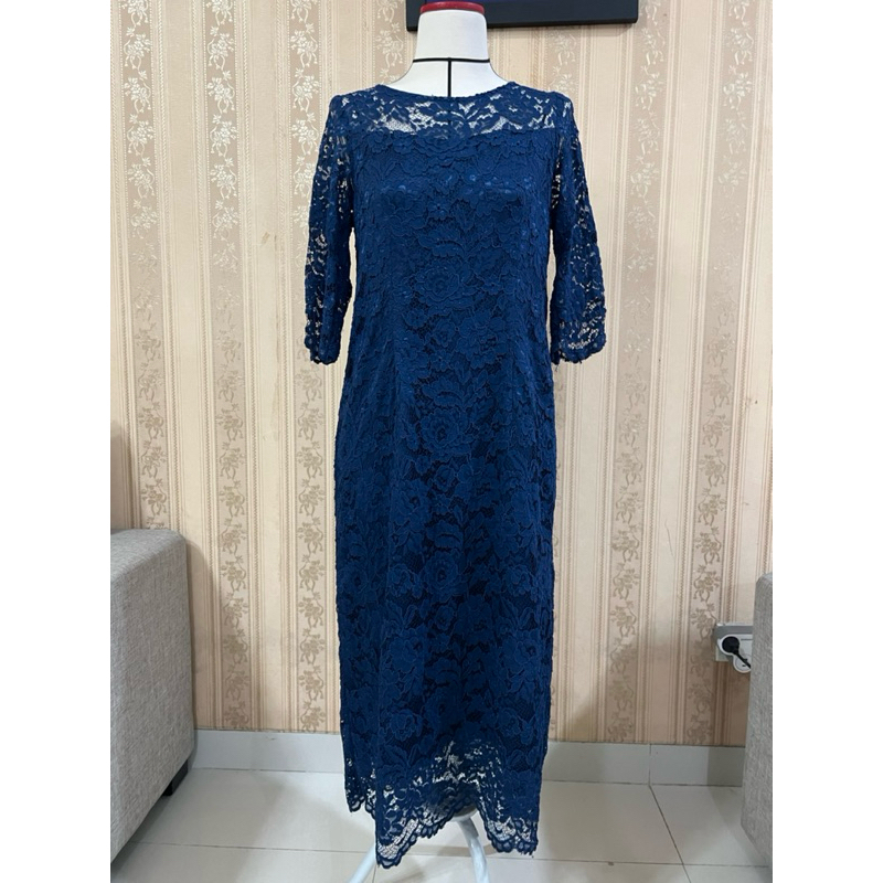 Jual Dress brokat biru dongker | Shopee Indonesia