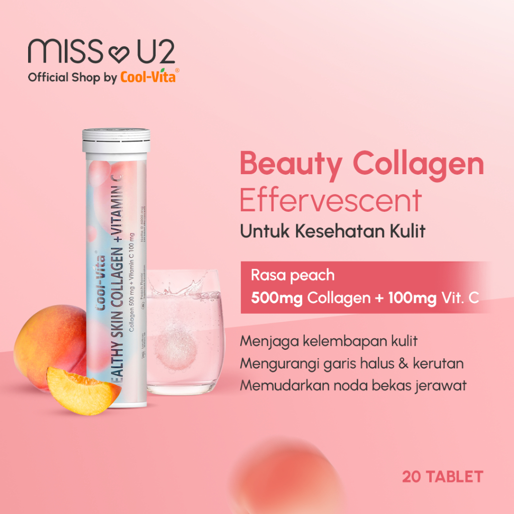 Jual [1 Tube - 20 Tablet] COOLVITA ORIGINAL Cerah Bersinar Collagen Effervescent Rasa Peach ...