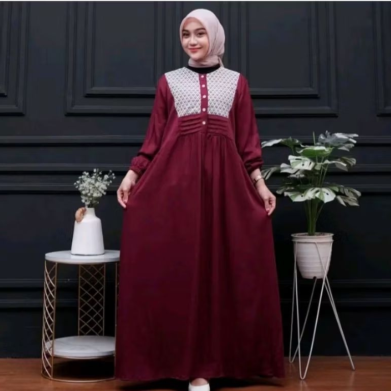 Jual Gamis Lebaran Terbaru 2026 Bahan Twil Rayon Kombinasi Burkat ...
