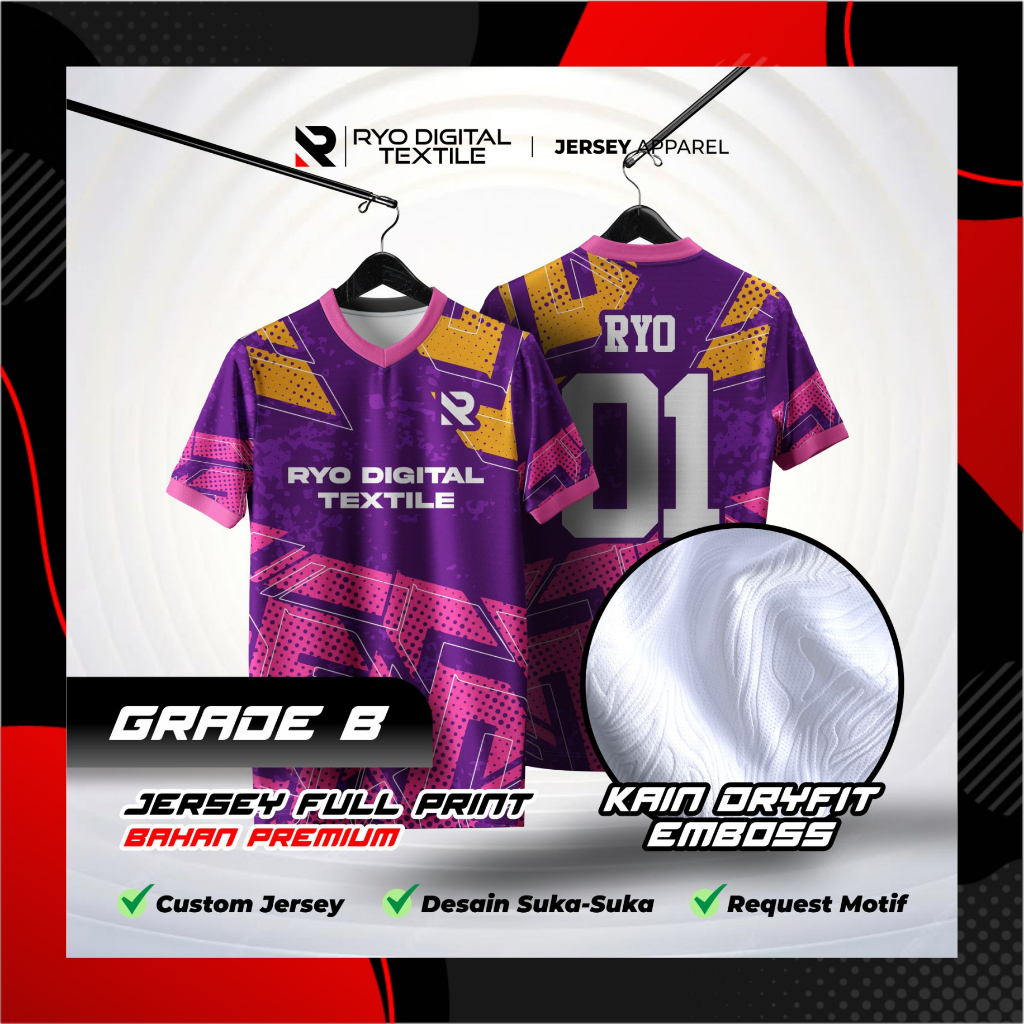 Jual Jersey Kain Dryfit Emboss Custom Full Printing - Grade B | Shopee ...