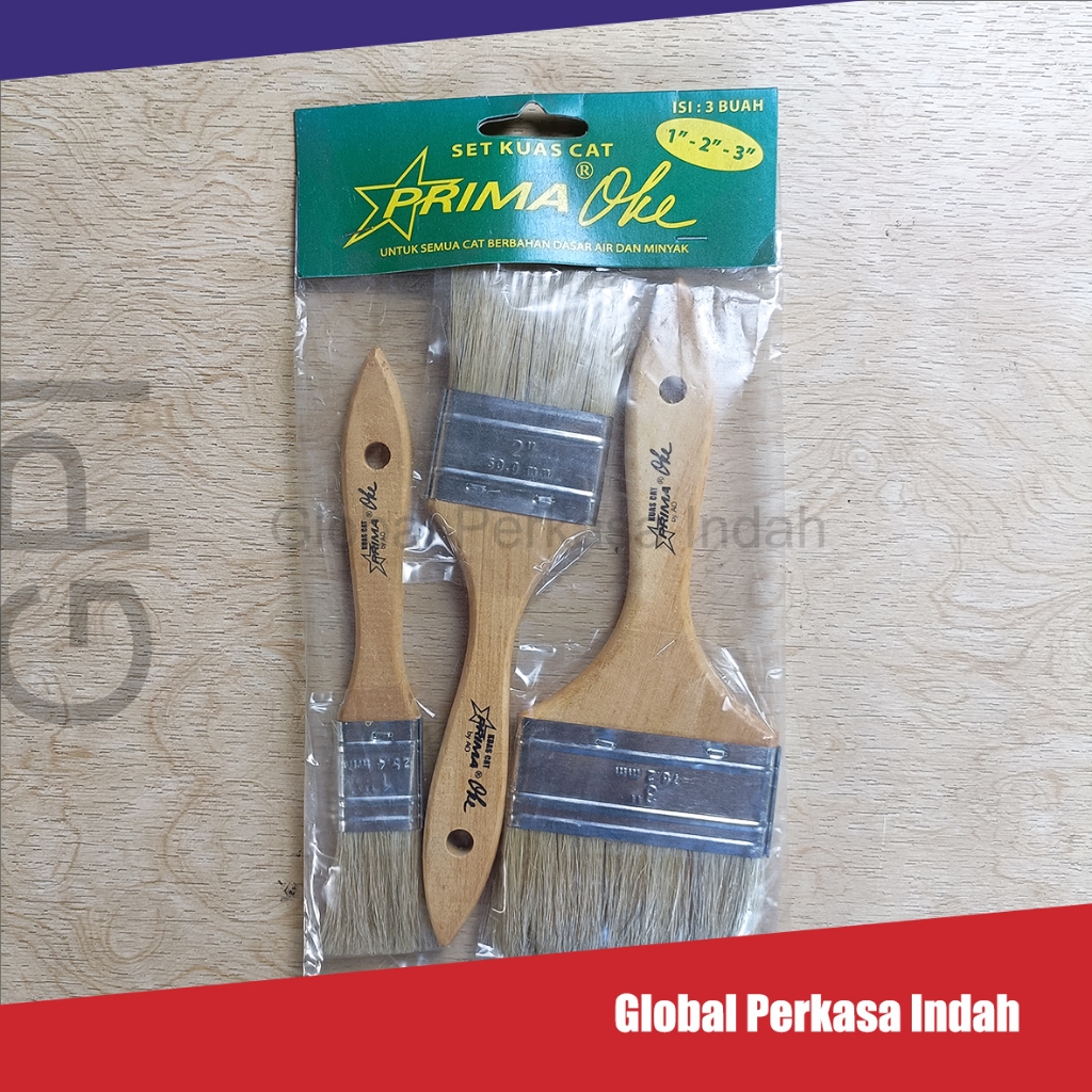 Jual PRIMA Kuas Tangan Gagang Kayu Cat Tembok Oke Set 3pcs 1" + 2" + 3 ...