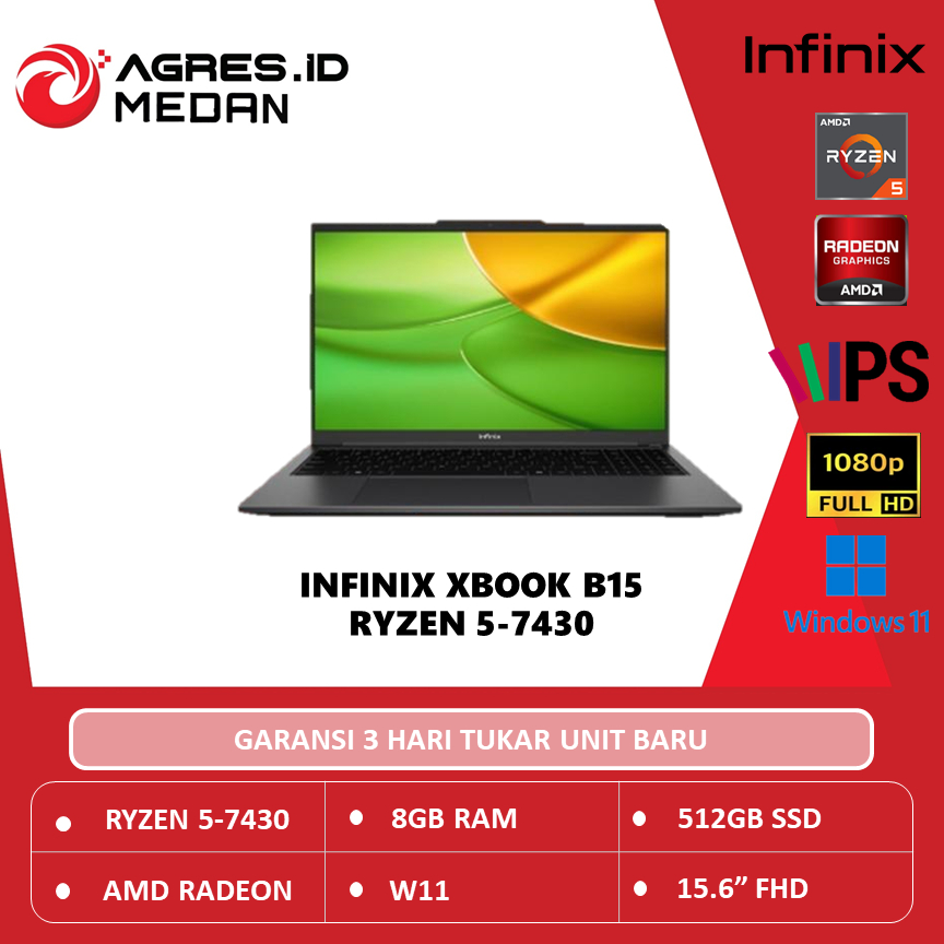 Jual Laptop Infinix Xbook B15 AMD Ryzen 5 7430U 8GB 512SSD Windows 11 ...