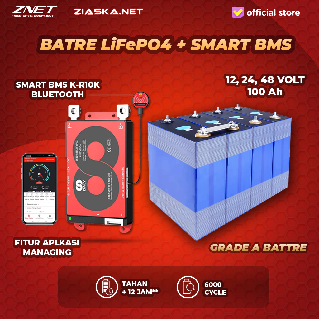 Jual Bat re Lifepo4 12V 24V 48V 100Ah dengan DALY BMS SMART 4S 8S 16S Bluetooth BATRE GRADE A ...