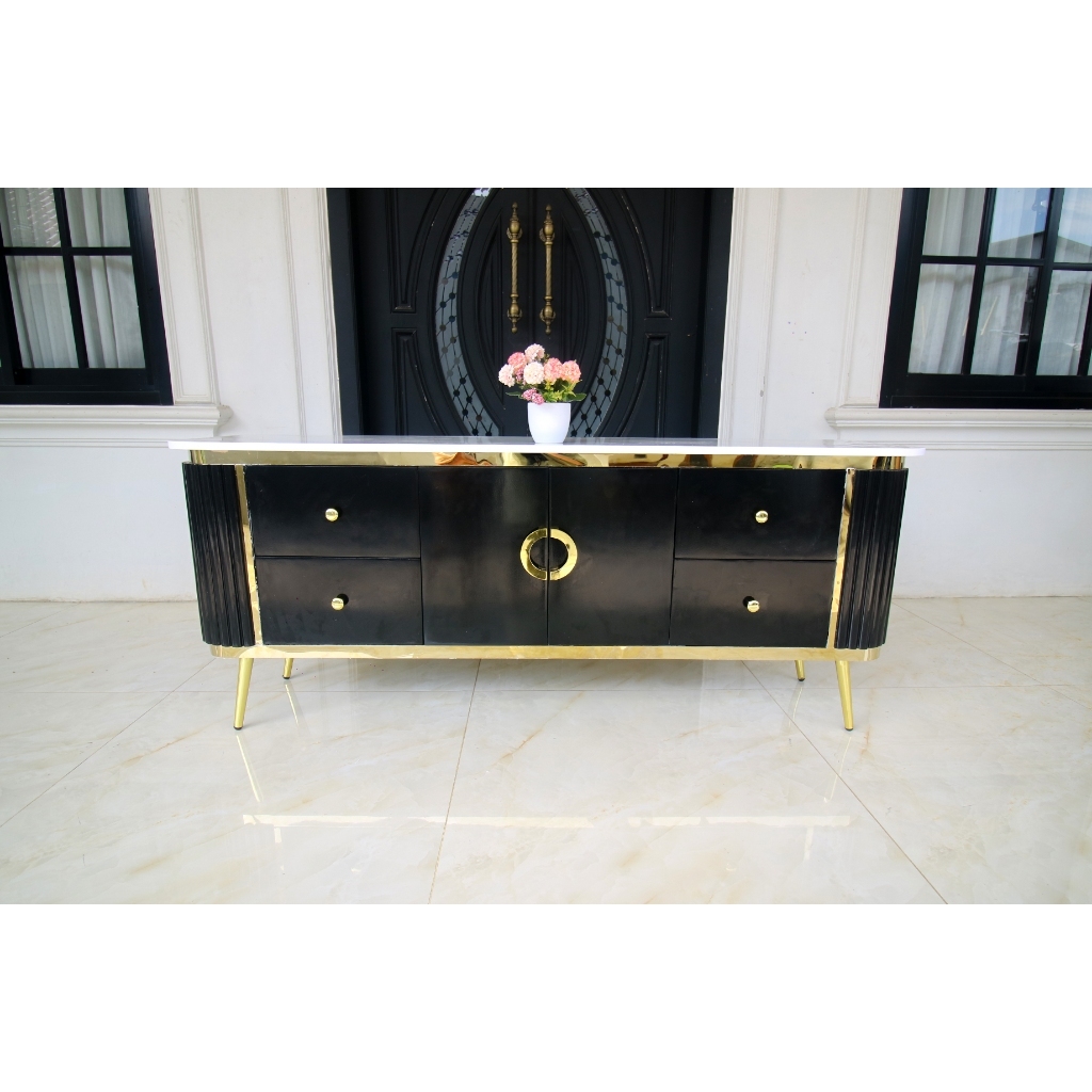 Jual Meja TV Minimalis Modern 160cm Oval Salur - Buffet Kayu Pinus Duco ...