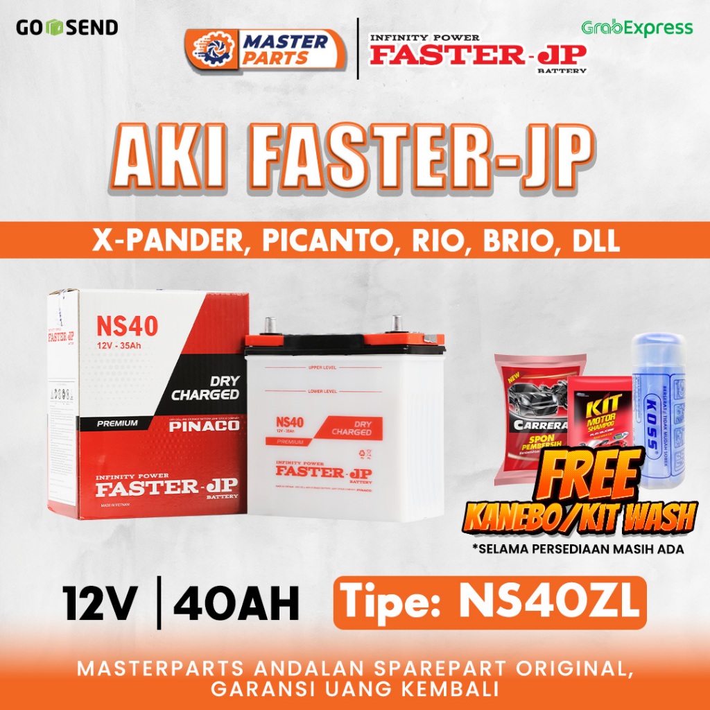 Jual Aki Mobil Faster JP NS40ZL 12V 40Ah untuk X-Pander, Picanto, Rio, Brio, DLL | Shopee Indonesia