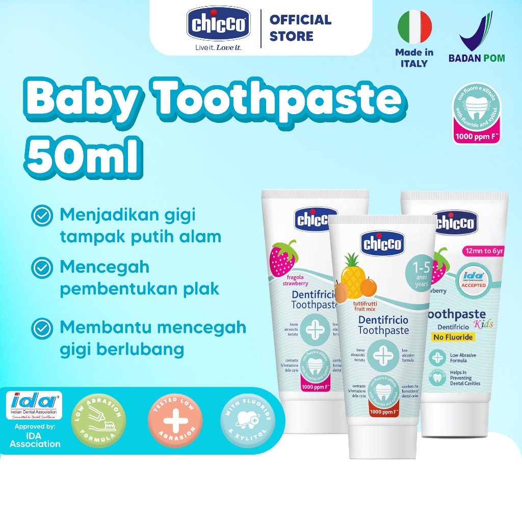Jual CHICCO Toothpaste 50ml for 12m+ pasta gigi anak 1 tahun toothpaste ...