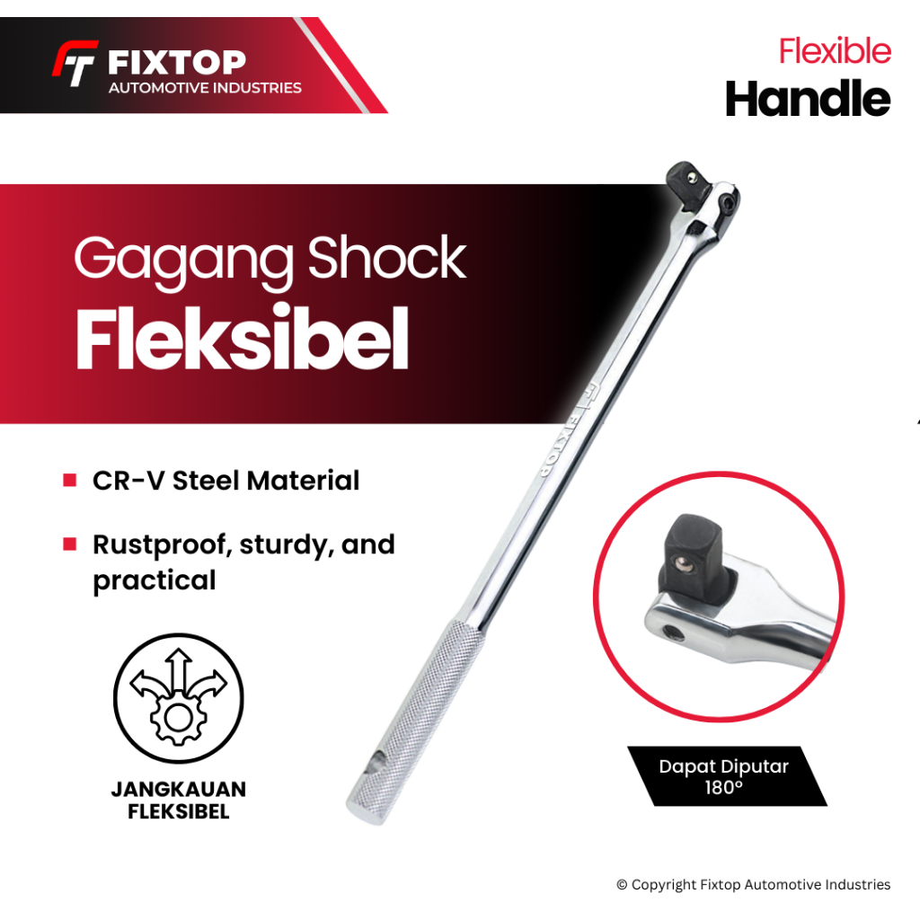 Jual FIXTOP Gagang Shock Fleksibel 1/2 x 15" Flexible Handle Kunci Sok ...