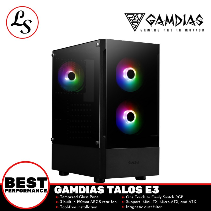 Jual GAMDIAS PC CASE Talos E3 include 3 Built in 120mm ARGB PWM Fans ...