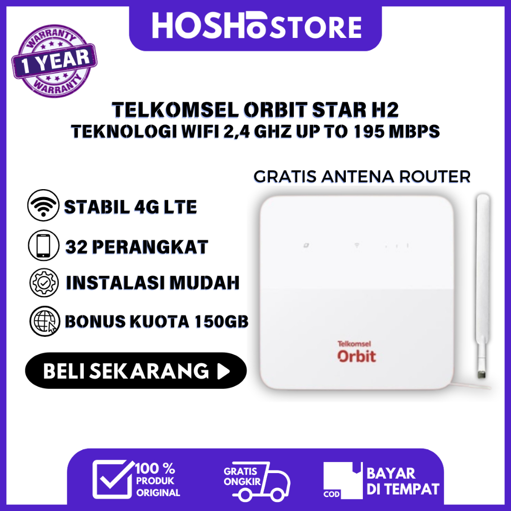Jual Telkomsel Orbit Star H2 Modem WiFi 4G Router High Speed Bonus Data ...