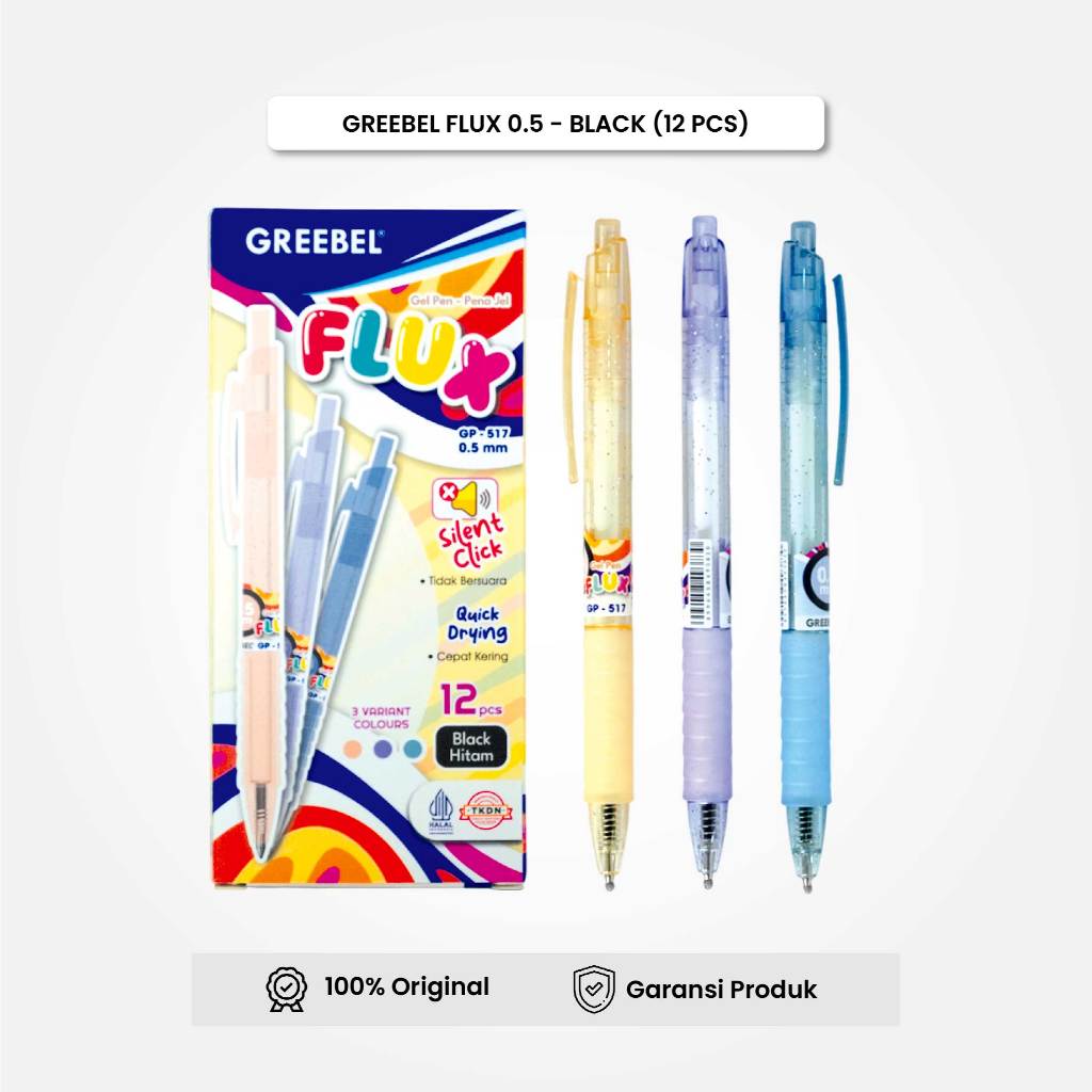 Jual GREEBEL Gel Pen Pulpen Pena GP-517 (12PCS/SET) Flux 0.5 Hitam / Pulpen Gel Murah Grosir ...