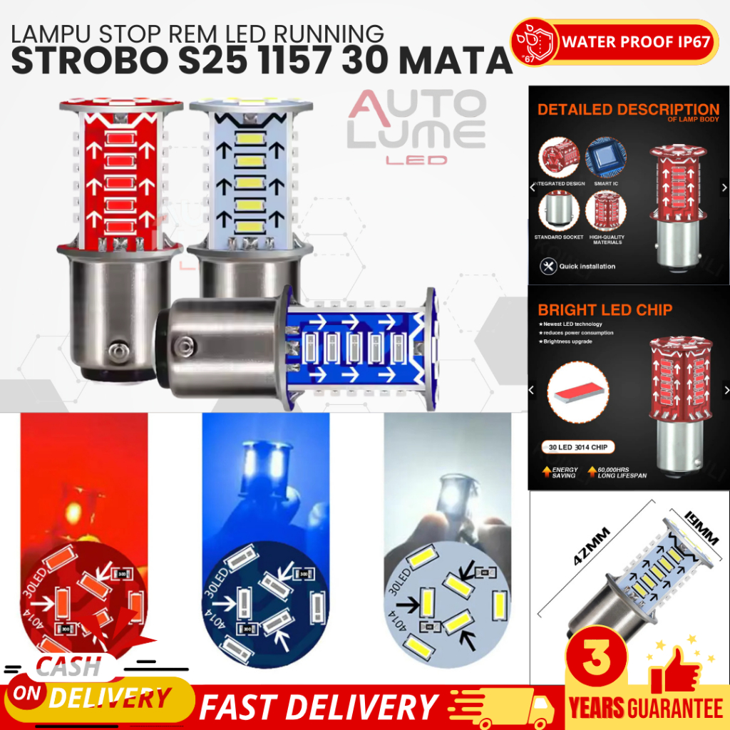 Jual Autolume Lampu LED Stop Rem Lampu Rem Brake Strobo Senja Running ...