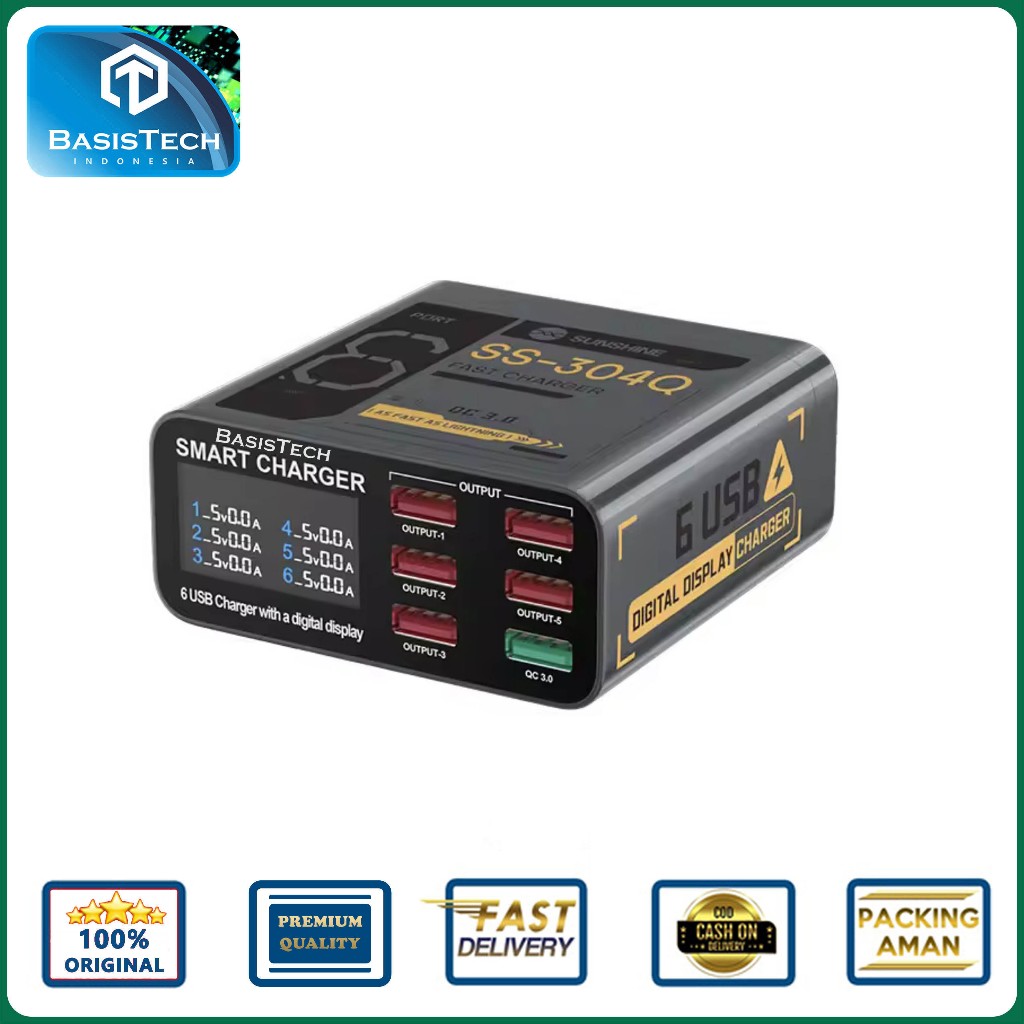 Jual ADAPTOR CHARGER 6 PORT USB SCHEMATIC 40W QC 3.0 FAST CHARGING ...