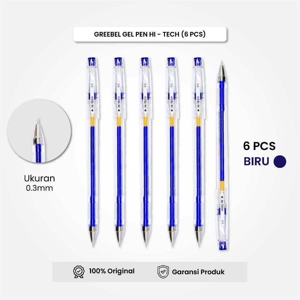 Jual GREEBEL Gel Pen Pulpen Pena GP-506 Hi-Tech 0.3 Biru (6PCS/SET) / Pulpen Gel Murah Grosir ...