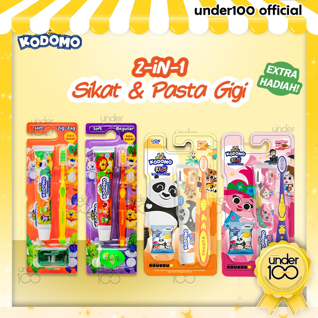Jual UNDER100 KODOMO Sikat Gigi 2in1 Pasta Gigi | Toothbrush + Toothpaste | Extra Hadiah ...