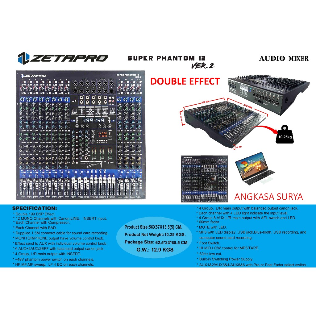 Jual MIXER AUDIO ZETAPRO SUPER PHANTOM 12 VER 2 ORIGINAL , COMPRESSOR, DOUBLE EFFECT / ZETAPRO ...
