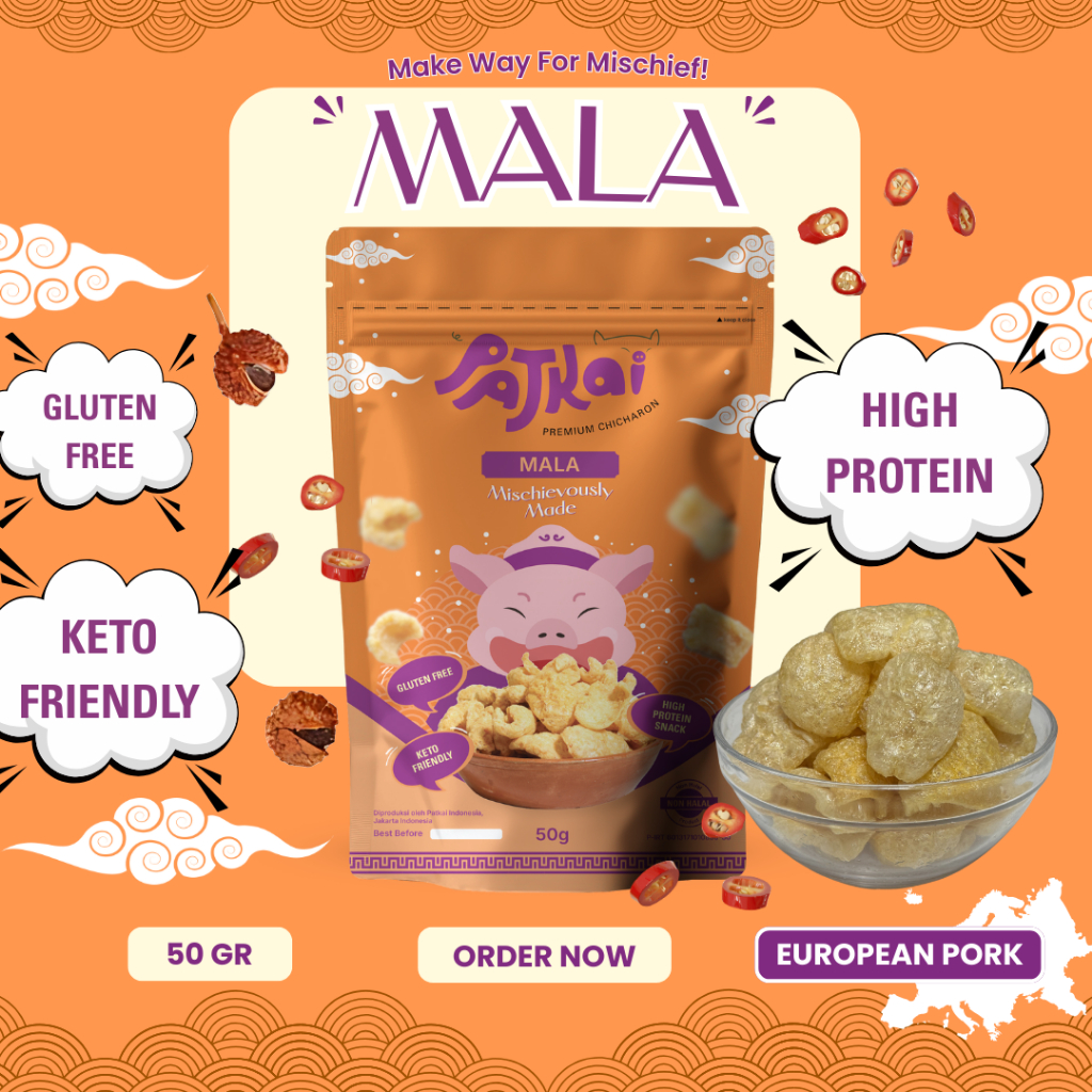 Jual Patkai Snack Kerupuk Babi Mala Flavour Regular Pack | Shopee Indonesia