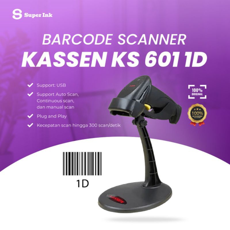 Jual Barcode Scanner 1D Kassen KS-601 601 USB Continuous Scan KS601 ...