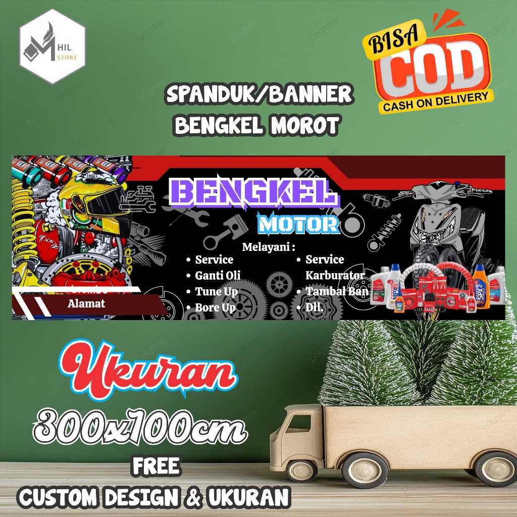 Jual Spanduk Banner Ukuran 300X100 Cm Bengkel Motor Free Custom Design ...