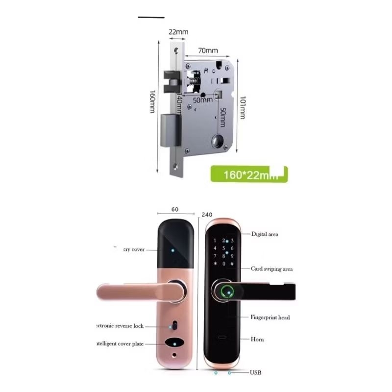 Jual Smart Door Lock Fingerprint 13.56Mhz TT Lock | Handle Gagang Pintu ...