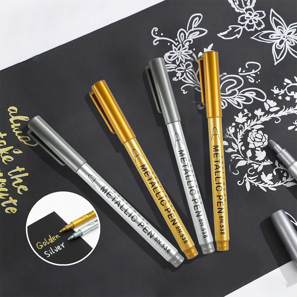 Jual Spidol Warna Metalik Gold Silver Waterproof Metallic Craftwork Pen ...