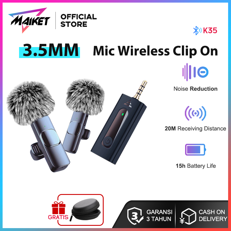 Jual MAIKET 3.5mm AUX Mic Wireless Clip On HP Video Lavalier Microphone ...