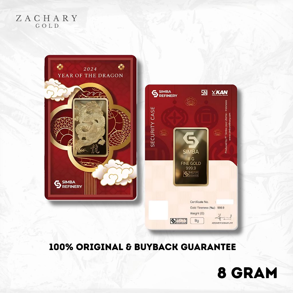 Jual SIMBA REFINERY Logam Mulia Emas 8 Gram Naga Dragon LM Batangan ...