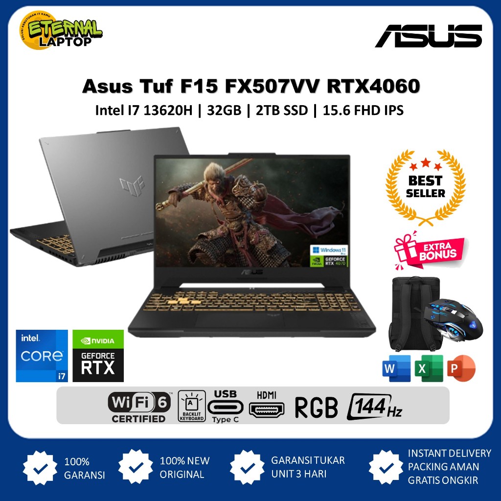 Jual Laptop Gaming ASUS TUF F15 FX507VV Intel Core i7 13620H RTX4060 ...