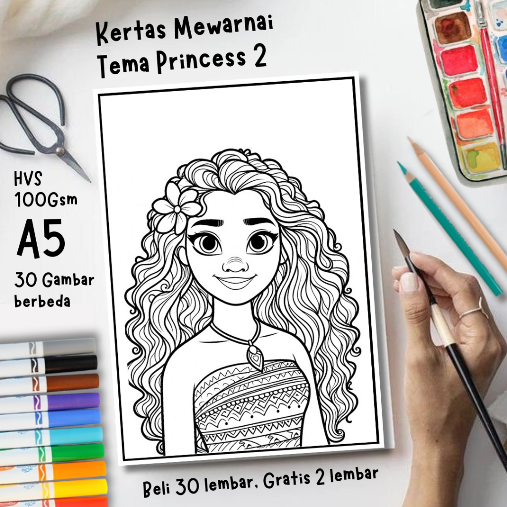 Jual 30 Lembar Kertas Gambar Mewarnai Tema Princess 2 A5 - Aktivitas Coloring Edukatif Anak TK ...