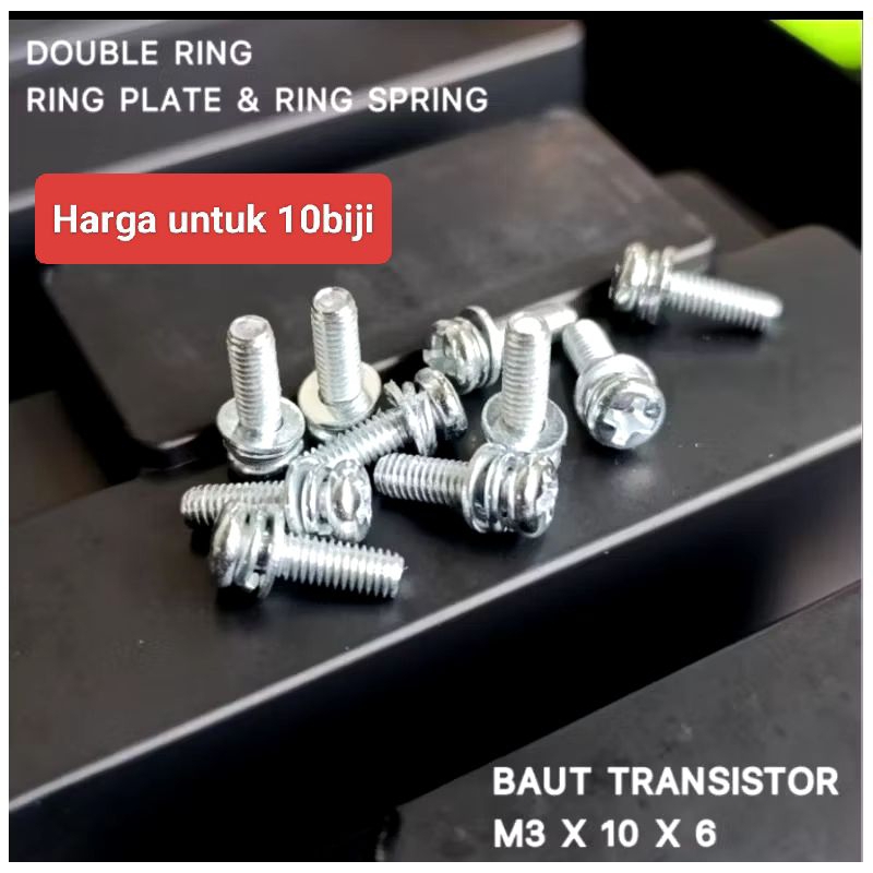 Jual 10.pcs Baut transistor M3x10 lengkap ring Baut+Ring untuk ...