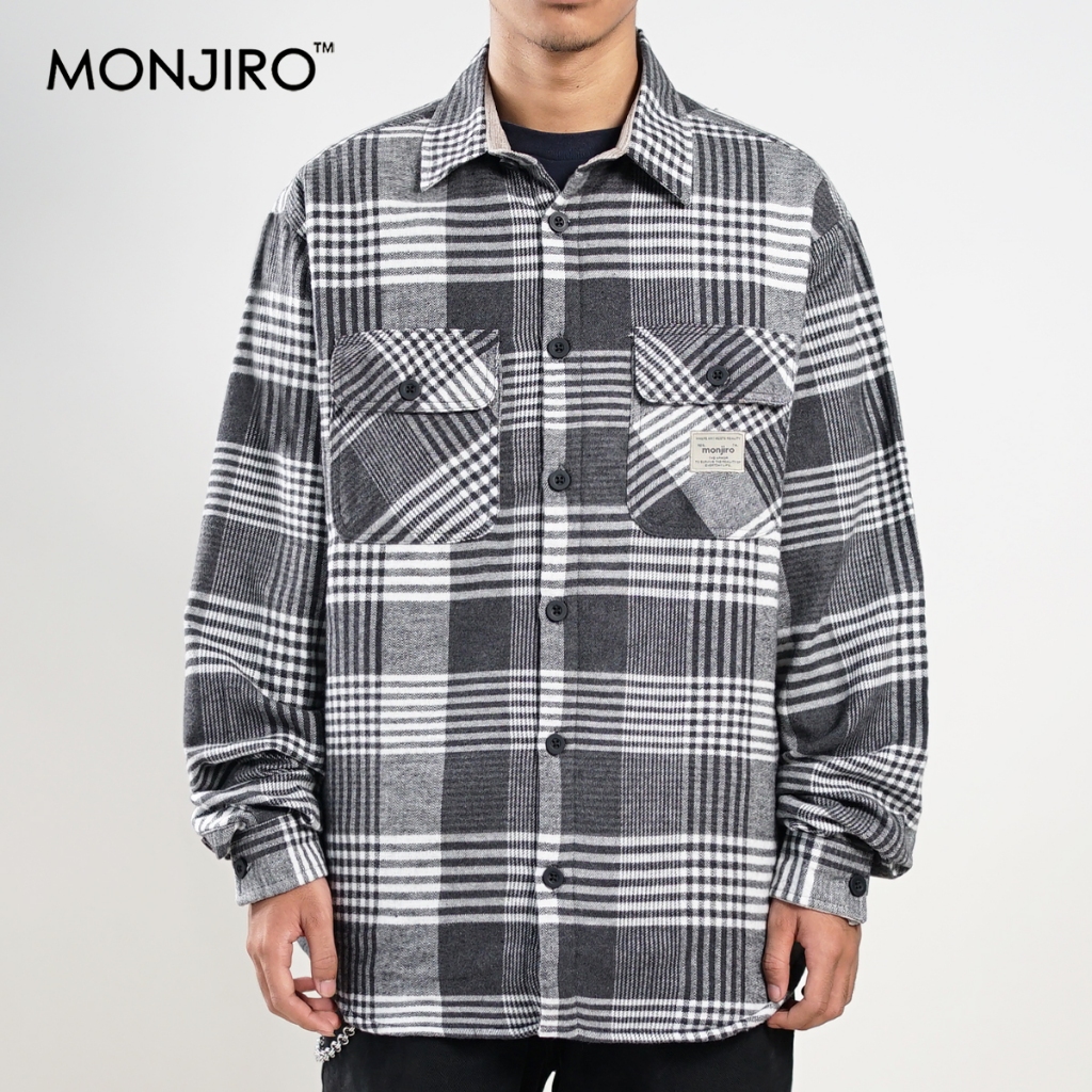Jual Monjiro - Gellert - Shirt Dark Grey Long Sleveed Pria - Kemeja Flannel Lengan Panjang Cowok ...