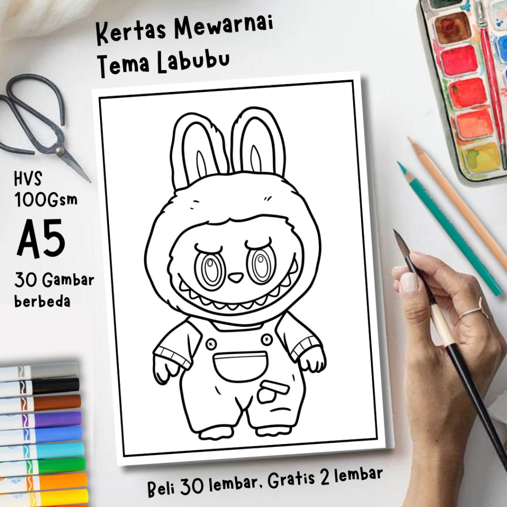 Jual 30 Lembar Kertas Mewarnai Anak / Coloring / Sketsa Tema Labubu ...