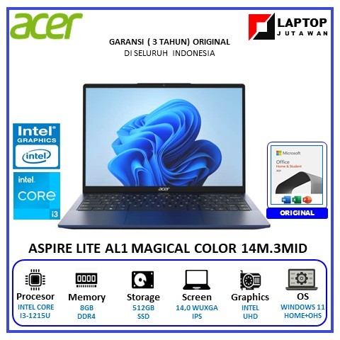 Jual Acer Aspire Lite AL1-14M-3MID Intel Core i3-1215U 8GB/512GB SSD 14 ...