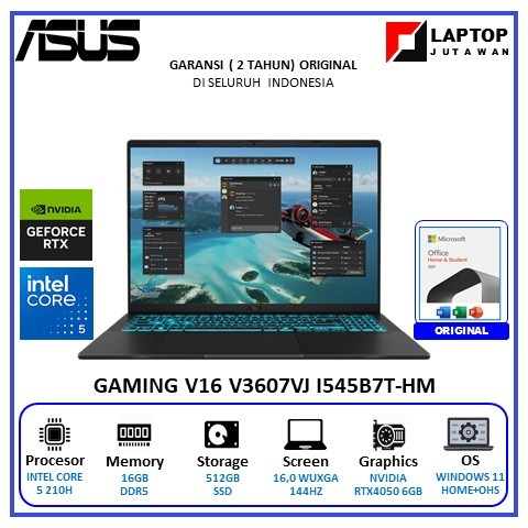 Jual Asus V16 V3607VU-I545B7T-HM Core 5-210H 16GB/512GB SSD RTX4050 6GB 16″ WUXGA Win 11+OHM ...