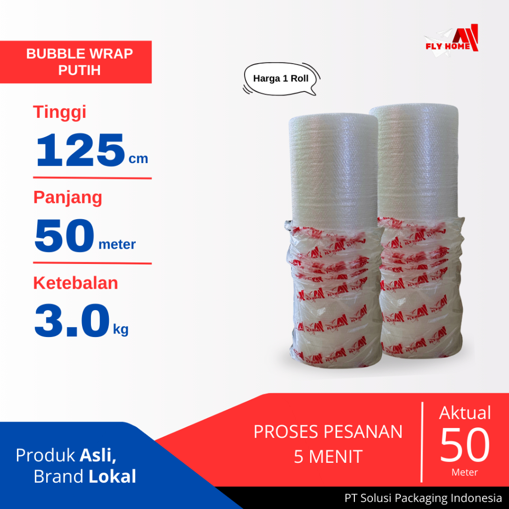 Jual FLYHOME Bubble wrap putih 3kg 1 roll besar bubblewrap 125x50meter ...