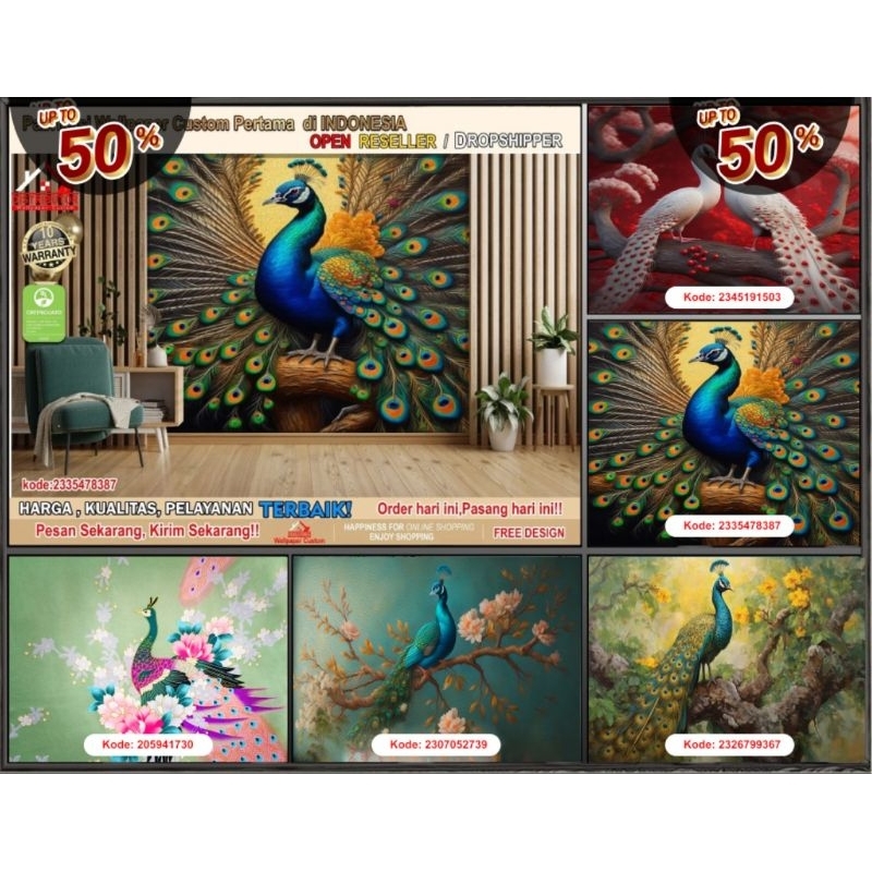 Jual Wallpaper Custom Tema Burung Merak | Wallpaper Dinding | Wallpaper ...