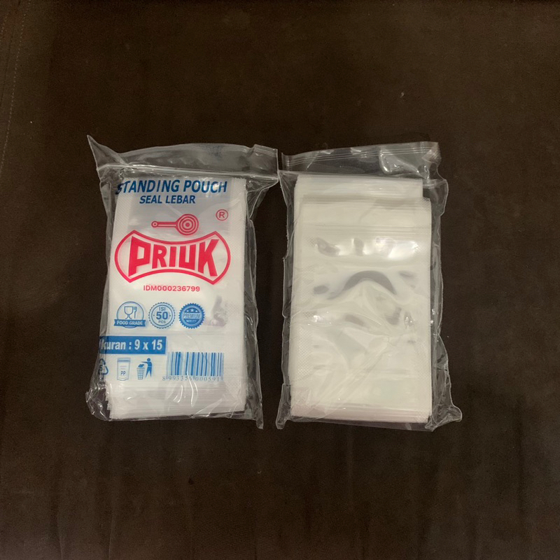 Jual plastik standing pouch merek priuk ukuran 9x15 seal lebar isi 50 ...