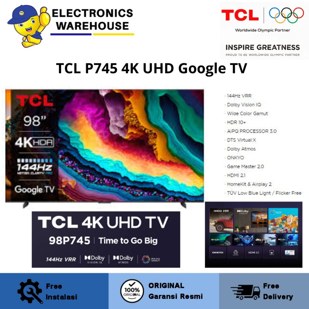 Jual TCL 98P745 4K UHD Smart Google TV w/ 144Hz VRR & Dolby Atmos 98 ...