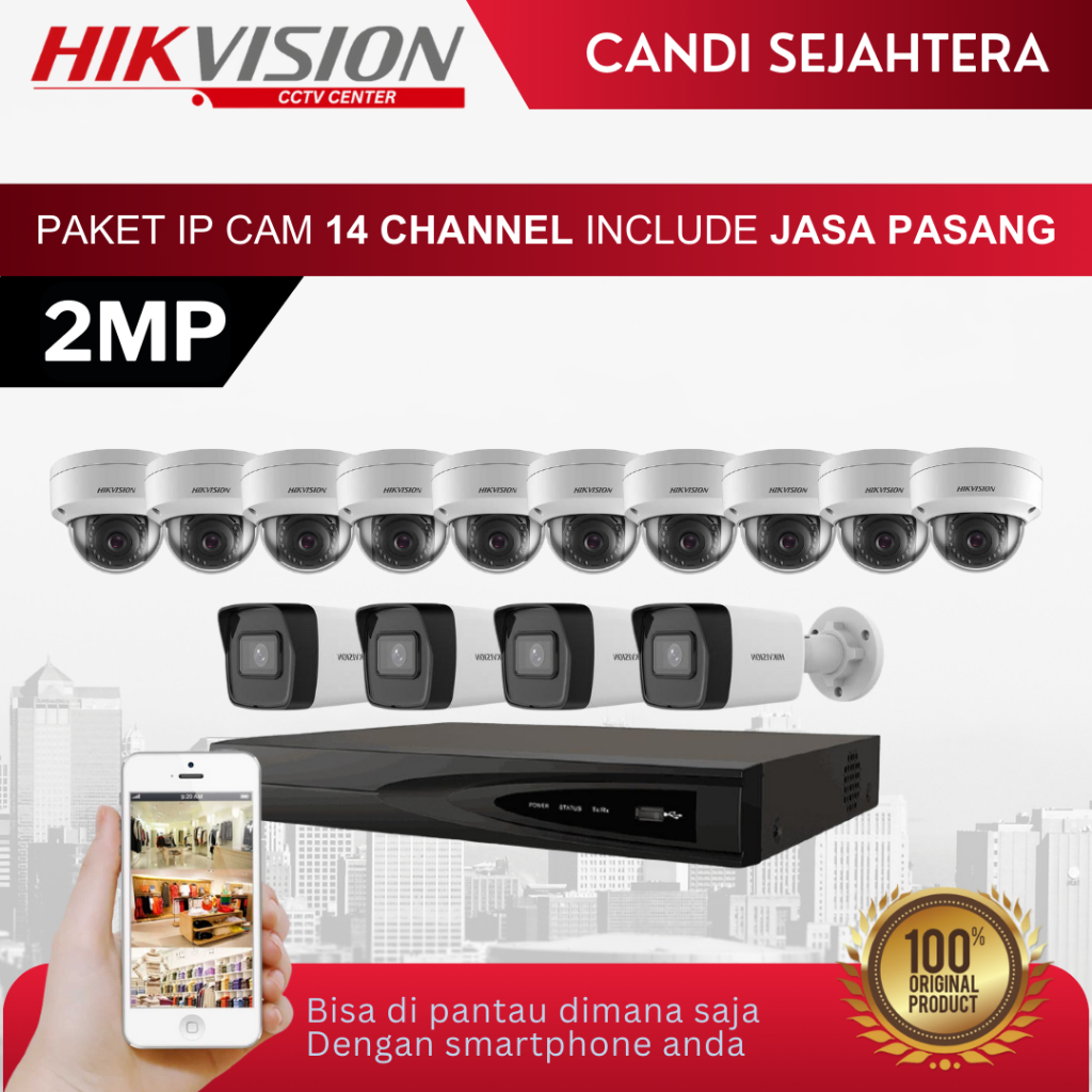 Jual PAKET CCTV IP CAM HIKVISION 2MP 14 KAMERA + INSTALASI & ONLINE DI HP | Shopee Indonesia