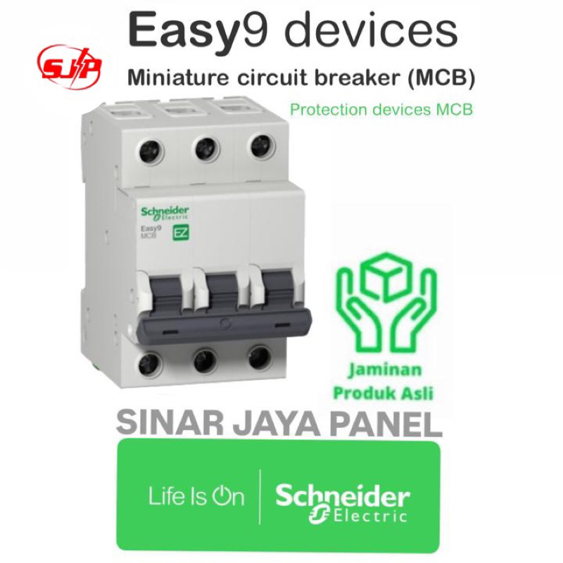 Jual MCB SCHNEIDER 3P 3PHASE 3POLE 4.5kA EASY9 ORIGINAL 6A 10A 16A 20A 25A 32A 40A easy 9 ...