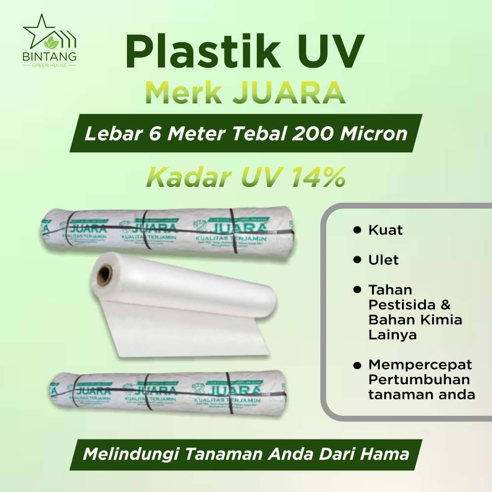 Jual Plastik uv juara tebal 200 micron lebar 6 meter/uv 14%/greenhouse | Shopee Indonesia