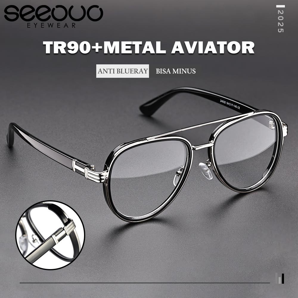 Jual Seeouo Kacamata Aviator Antiradiasi Blueray TR90+Metal Simple Fashion Pria Bisa Minus ...