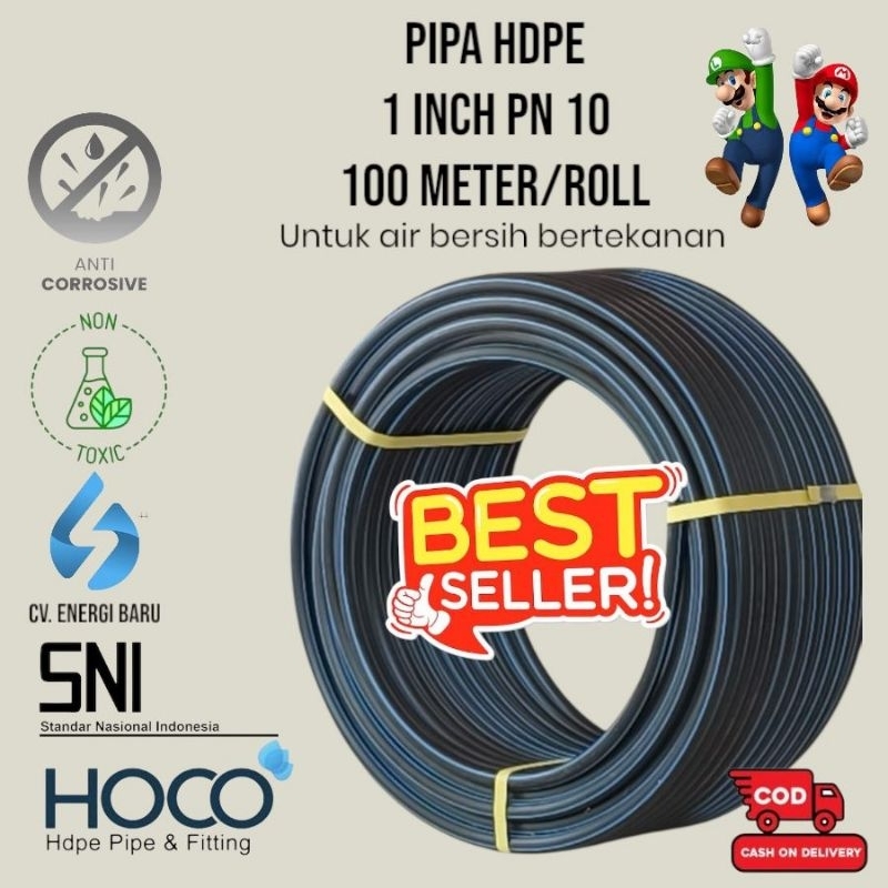 Jual PIPA HDPE/SELANG AIR HITAM 1 inch pn 10 (100meter/roll) | Shopee Indonesia