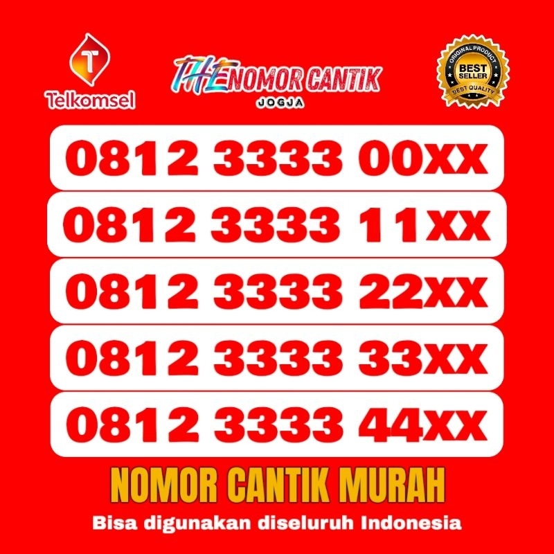 Jual PERDANA CANTIK TELKOMSEL SIMPATI 4G/5G/LTE Telkomsel Simpati 3333 ...
