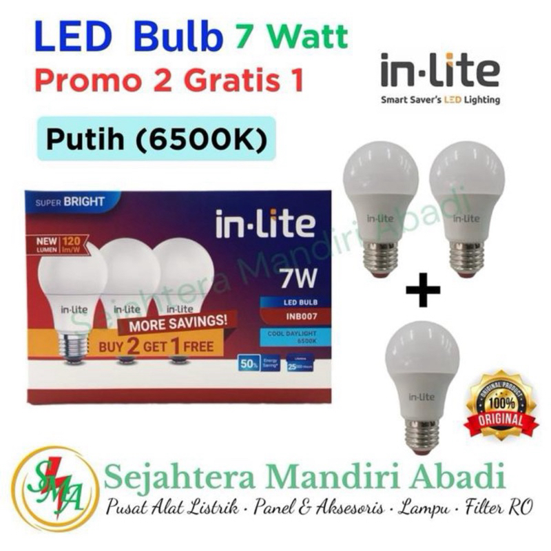 Jual LED BUlb 7 Watt 2 Gratis 1 Putih dan Kuning E27 Inlite | Shopee Indonesia