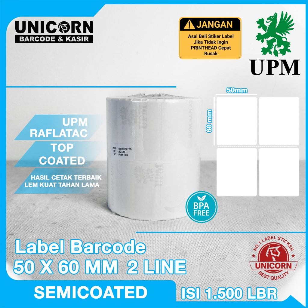 Jual Stiker Label Barcode Semicoat Semicoated 50x60 mm / 50 x 60 mm / 5x6 cm 2 Line | Shopee ...