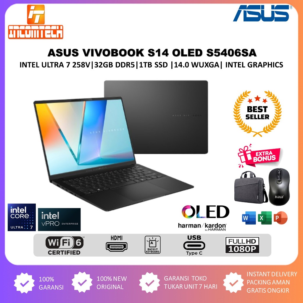 Jual Laptop Asus Vivobook S14 Oled S5406SA Intel Ultra 7 258V 32GB DDR5 ...