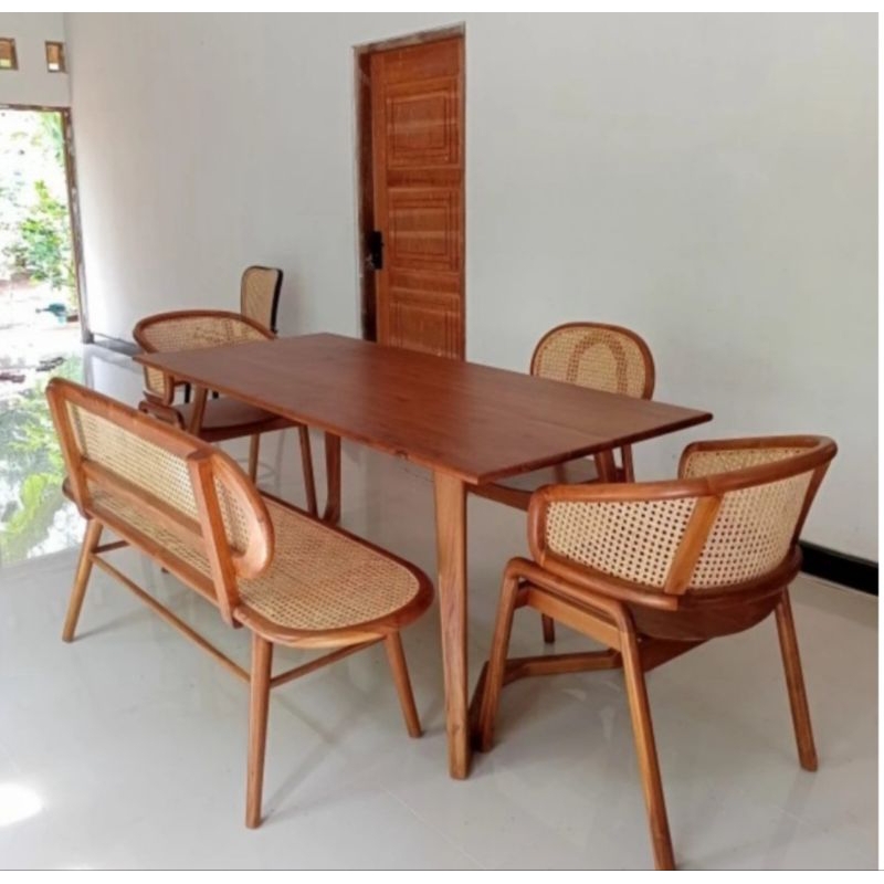 Jual RAY Meja Kursi Bench Rotan Kayu Jati Retro Minimalis Kafe | Shopee ...