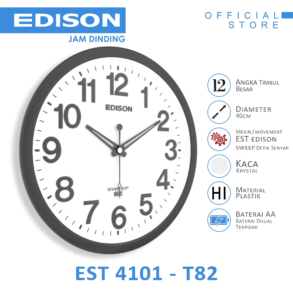 Jual Jam Dinding Edison EST 4101 T82 Chrome Timbul Diameter 410mm 41cm ...